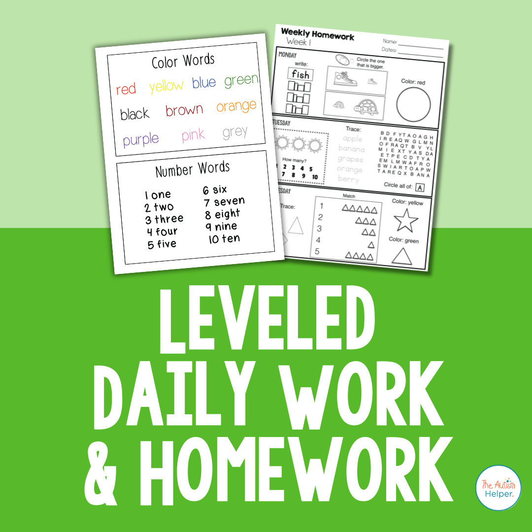 Leveled Daily Work & Homework#N# #N# #N# #N# – The Autism Helper