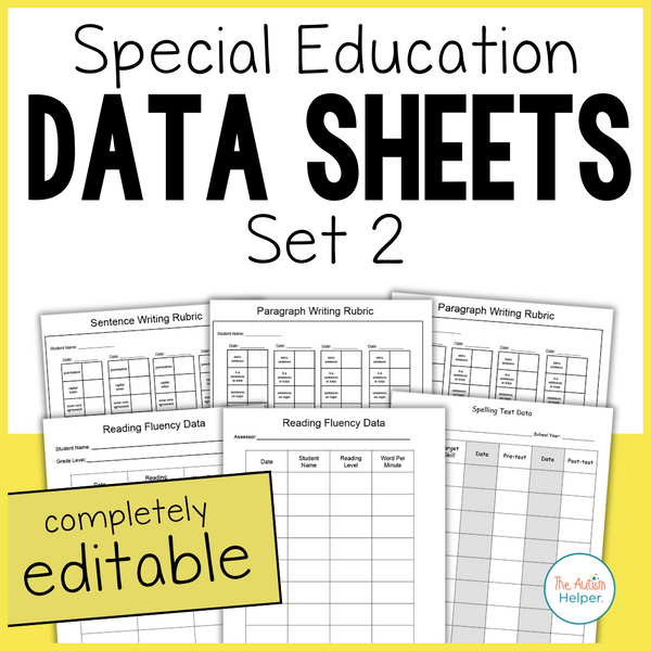 Editable Special Education Data Sheets Set 2 – The Autism Helper