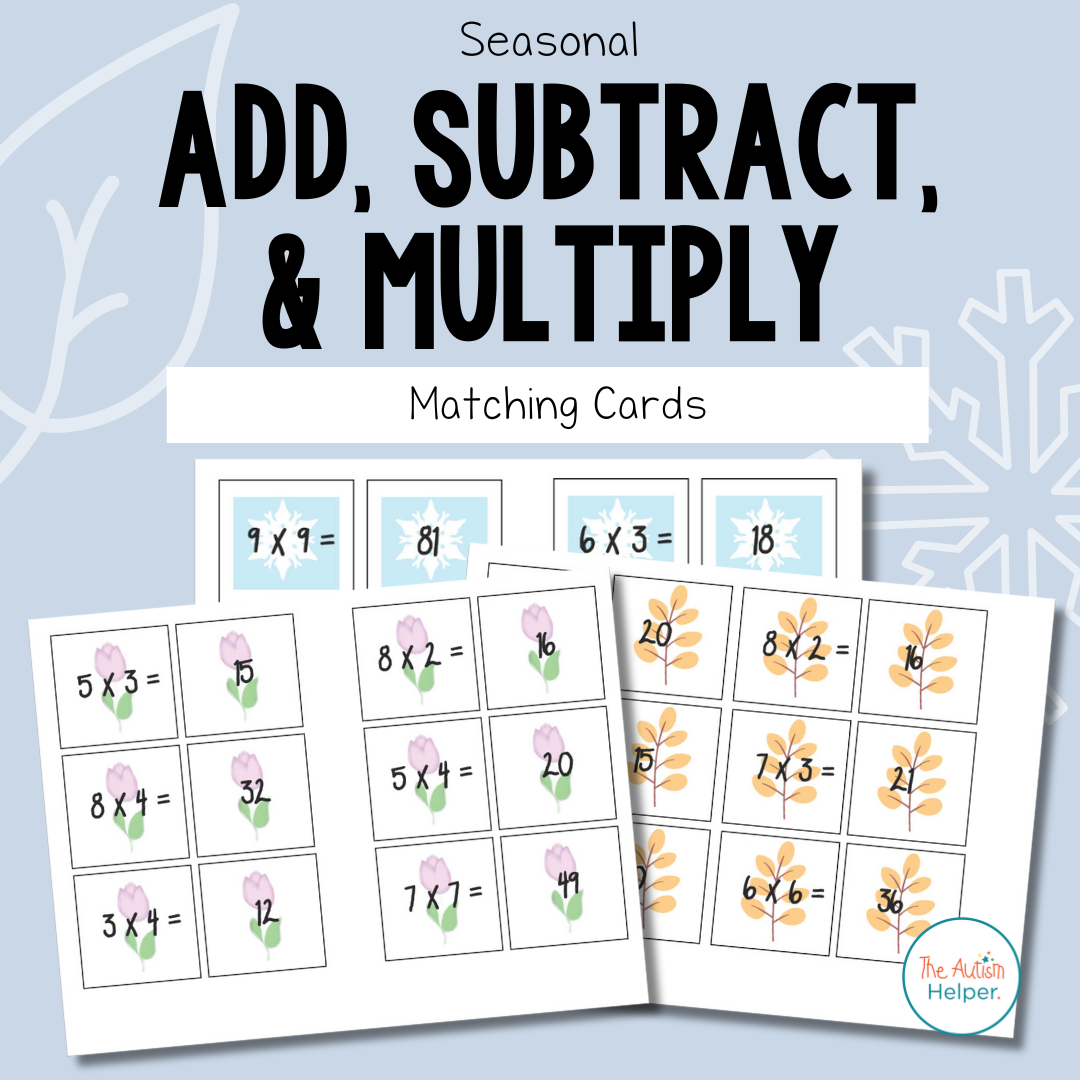 Seasonal Add, Subtract, & Multiply Matching Cards – The Autism Helper