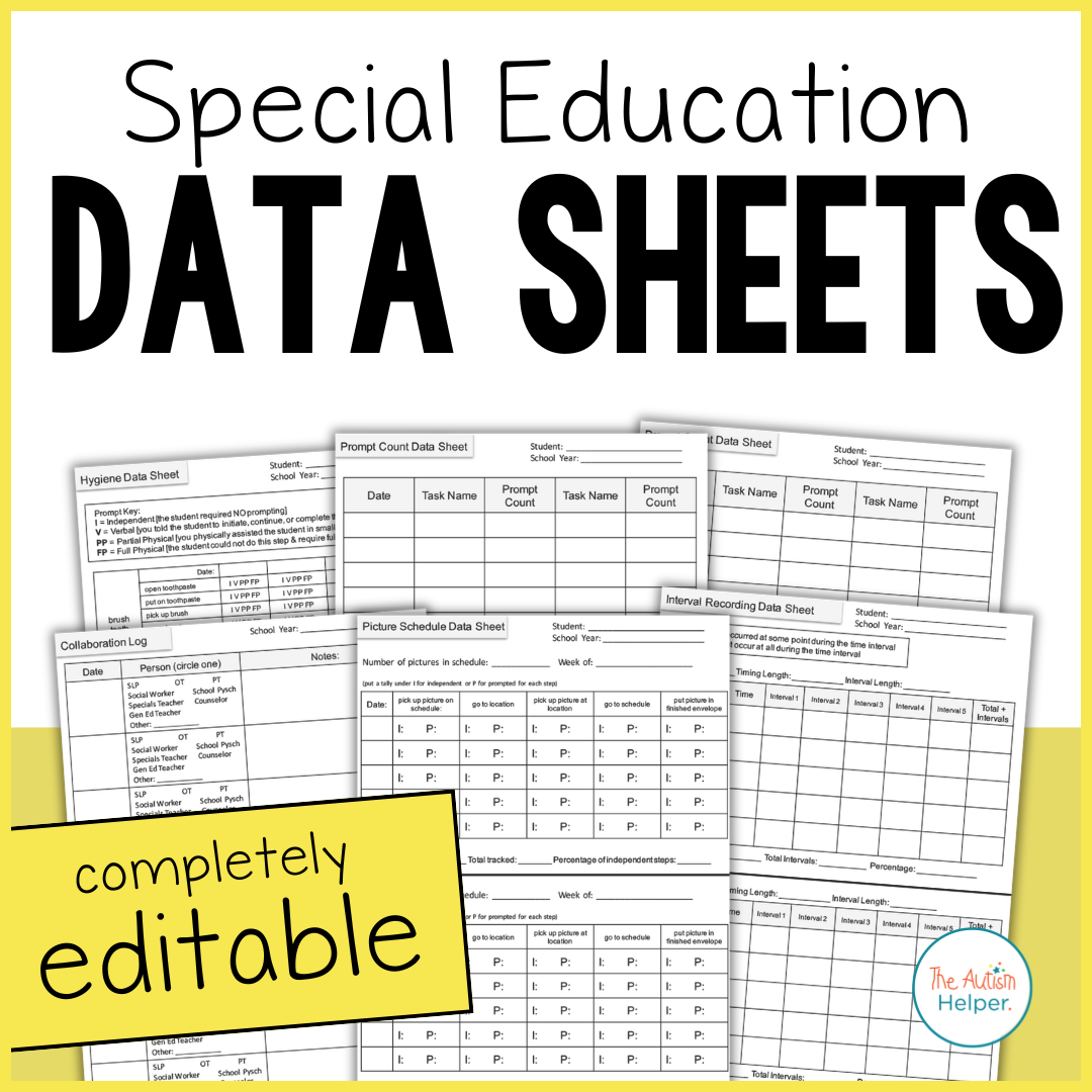 Editable Special Education Data Sheets – The Autism Helper