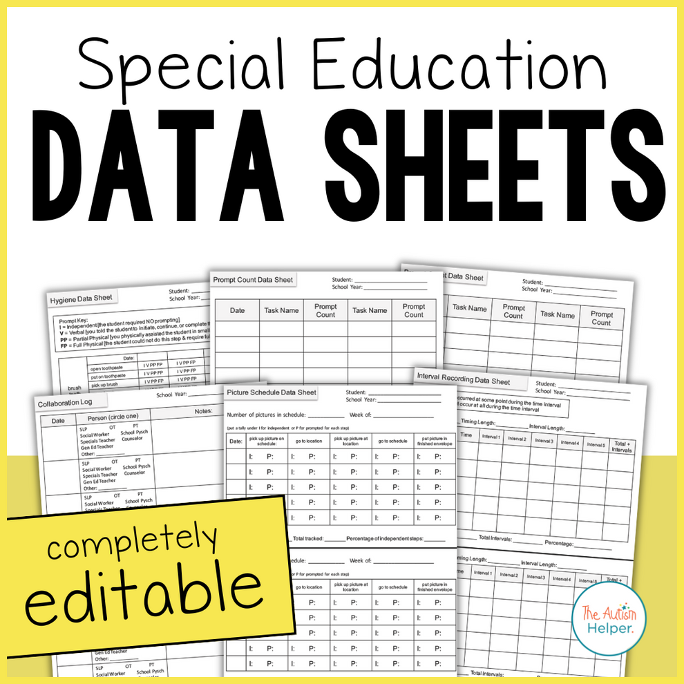 Editable Special Education Data Sheets – The Autism Helper