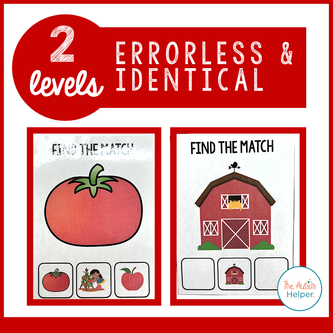 Farm Themed Errorless & Identical Matching Task Cards – The Autism Helper