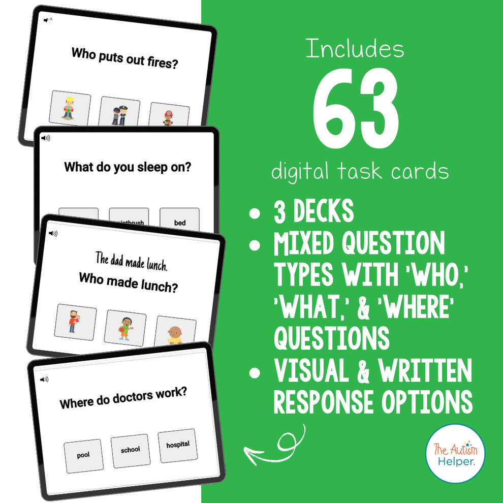 Who, What, & Where Question Interactive Boom Cards – The Autism Helper
