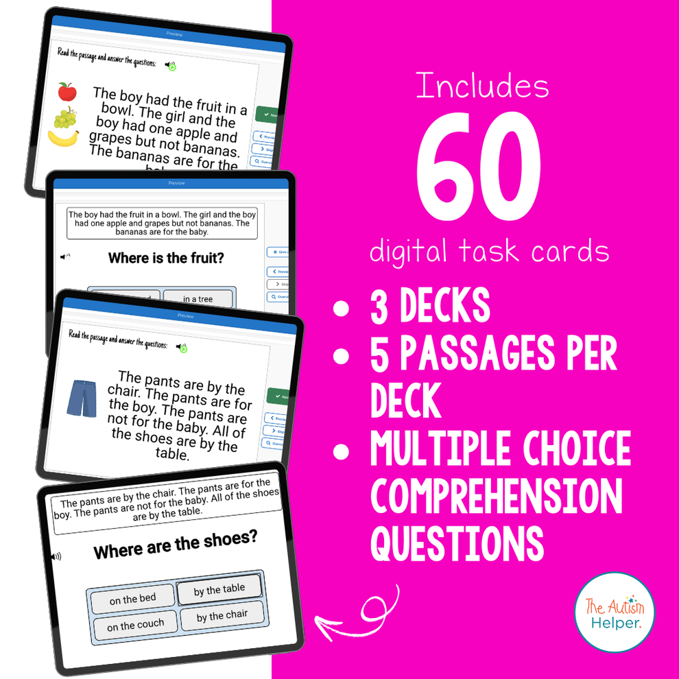 Reading Comprehension Level A/B Interactive Boom Cards – The Autism Helper