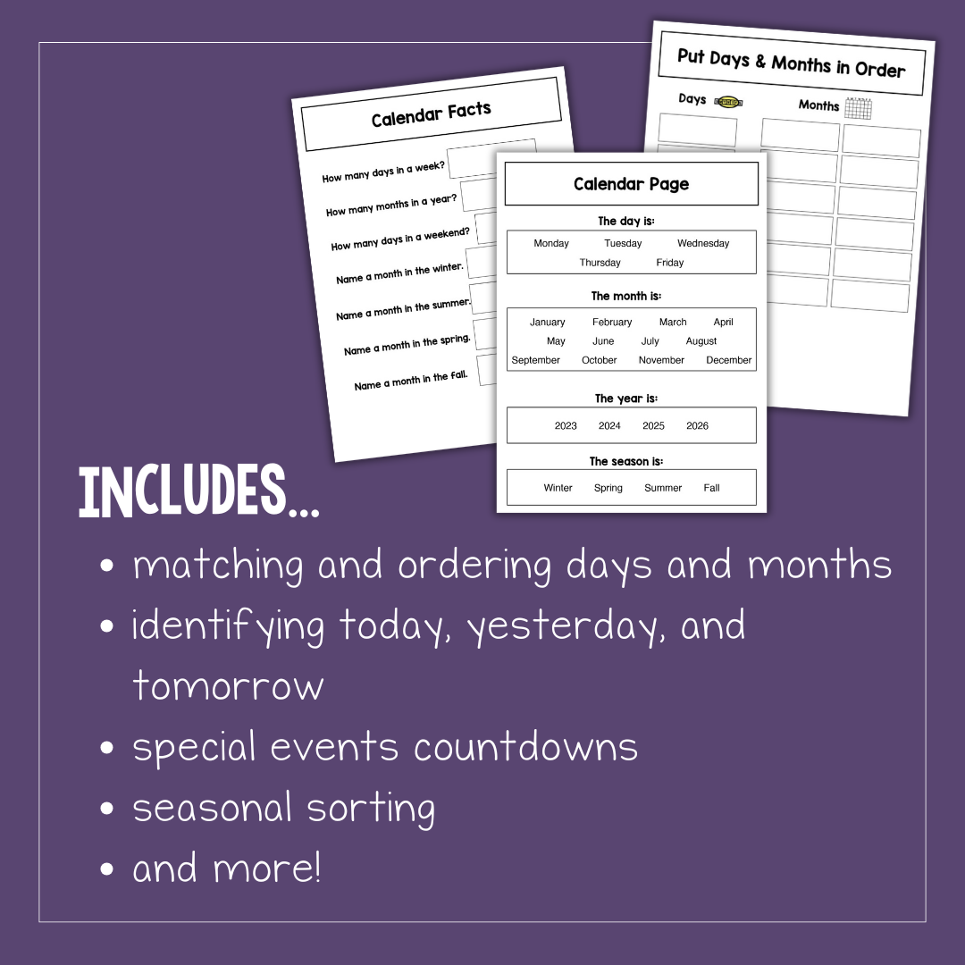 Differentiated Adapted Calendar Activities – The Autism Helper