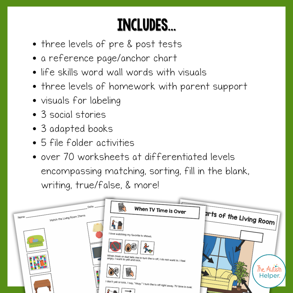 Living Room-Themed Life Skills Unit – The Autism Helper