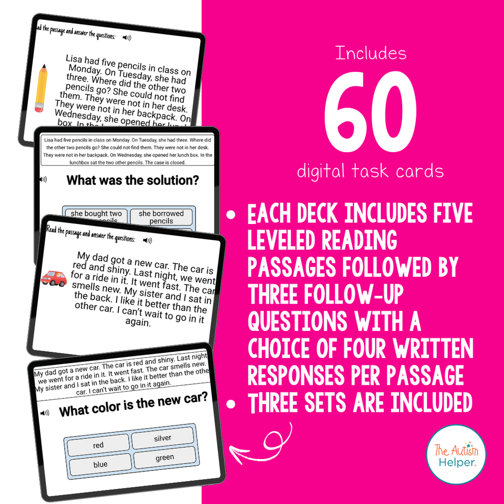 Reading Comprehension Level E Interactive Boom Cards – The Autism Helper
