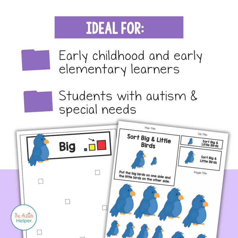 Color, Size, and Type Sorting File Folder Activity Mega Pack – The ...