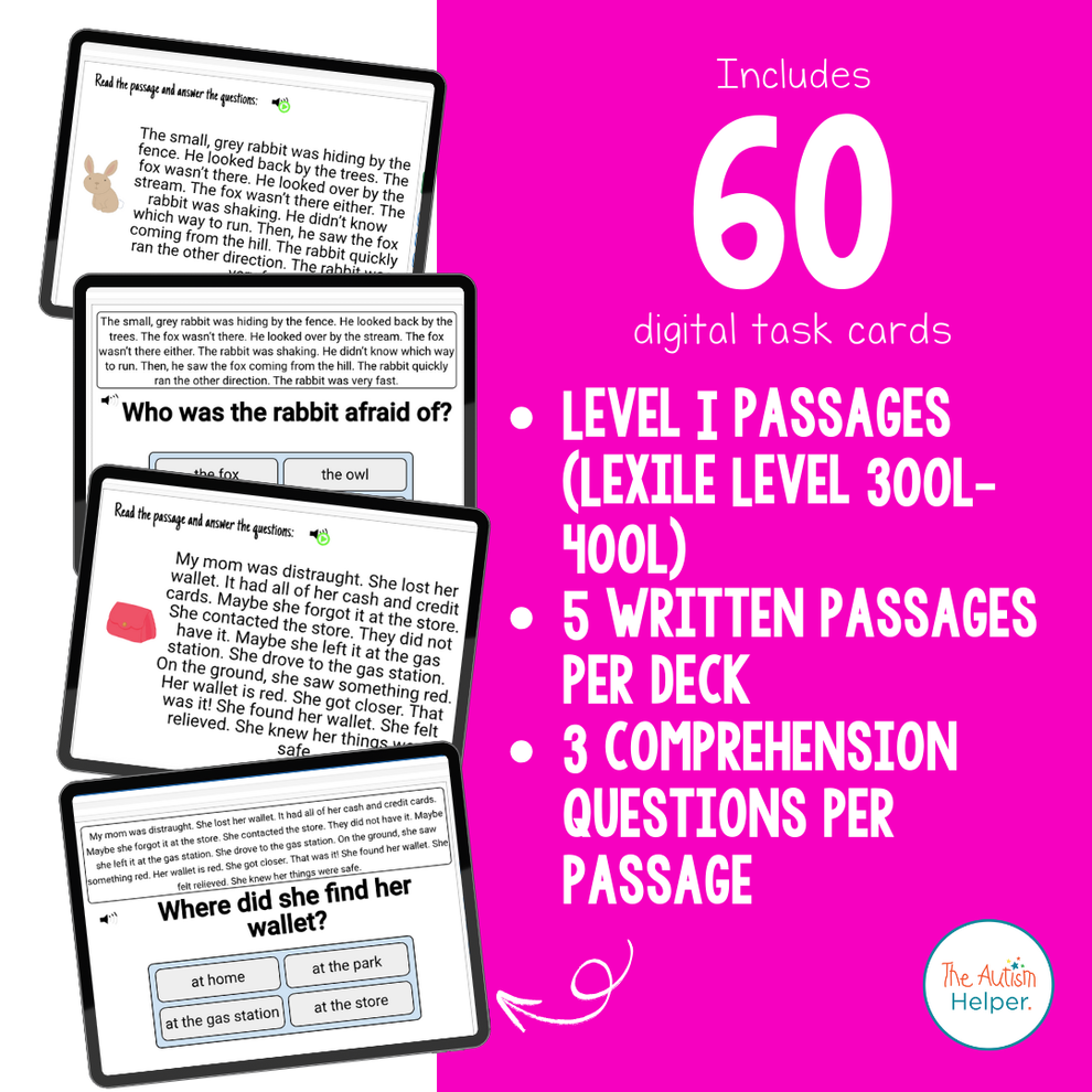 Reading Comprehension Level I Interactive Boom Cards – The Autism Helper