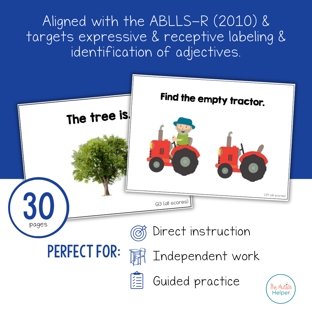 Adjective Task Cards [ABLLS-R Aligned C24, G13] – The Autism Helper