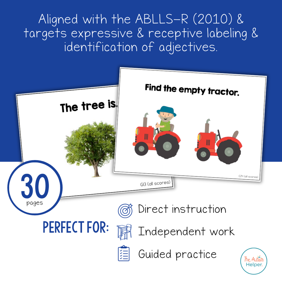 Adjective Task Cards [ABLLS-R Aligned C24, G13] – The Autism Helper