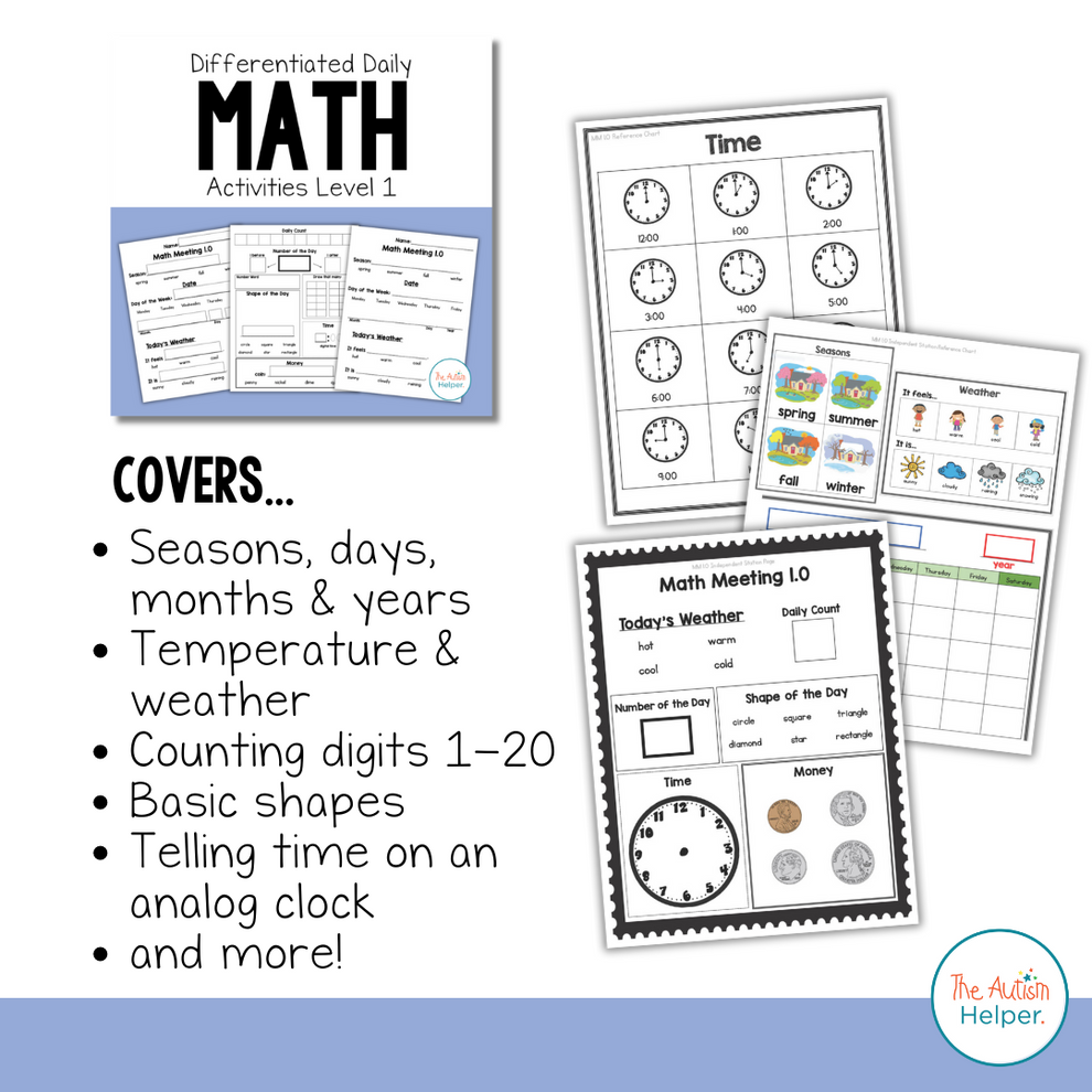 Differentiated Daily Math Activities BUNDLE – The Autism Helper
