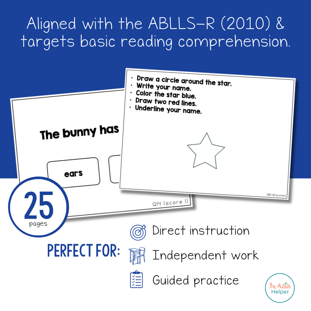 Reading Comprehension Task Cards [ABLLS-R Aligned Q14-Q17] – The Autism ...