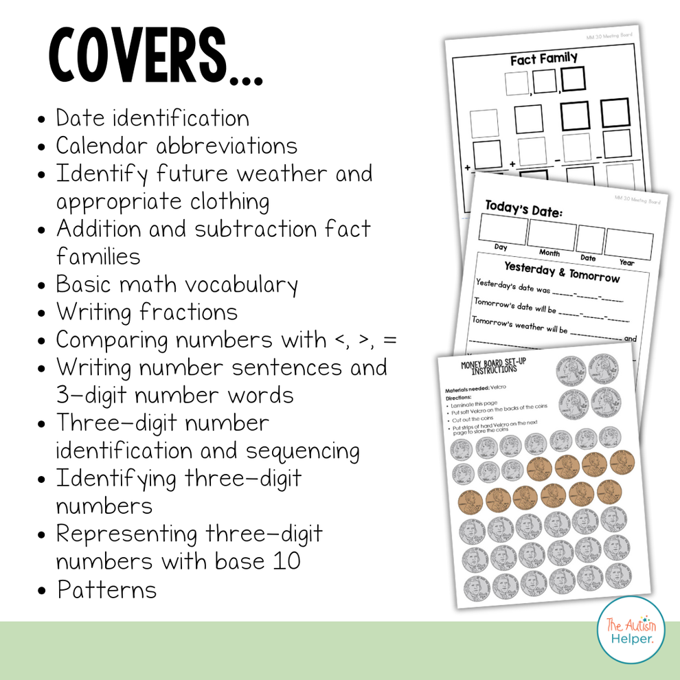 Differentiated Daily Math Activities Level 3 – The Autism Helper