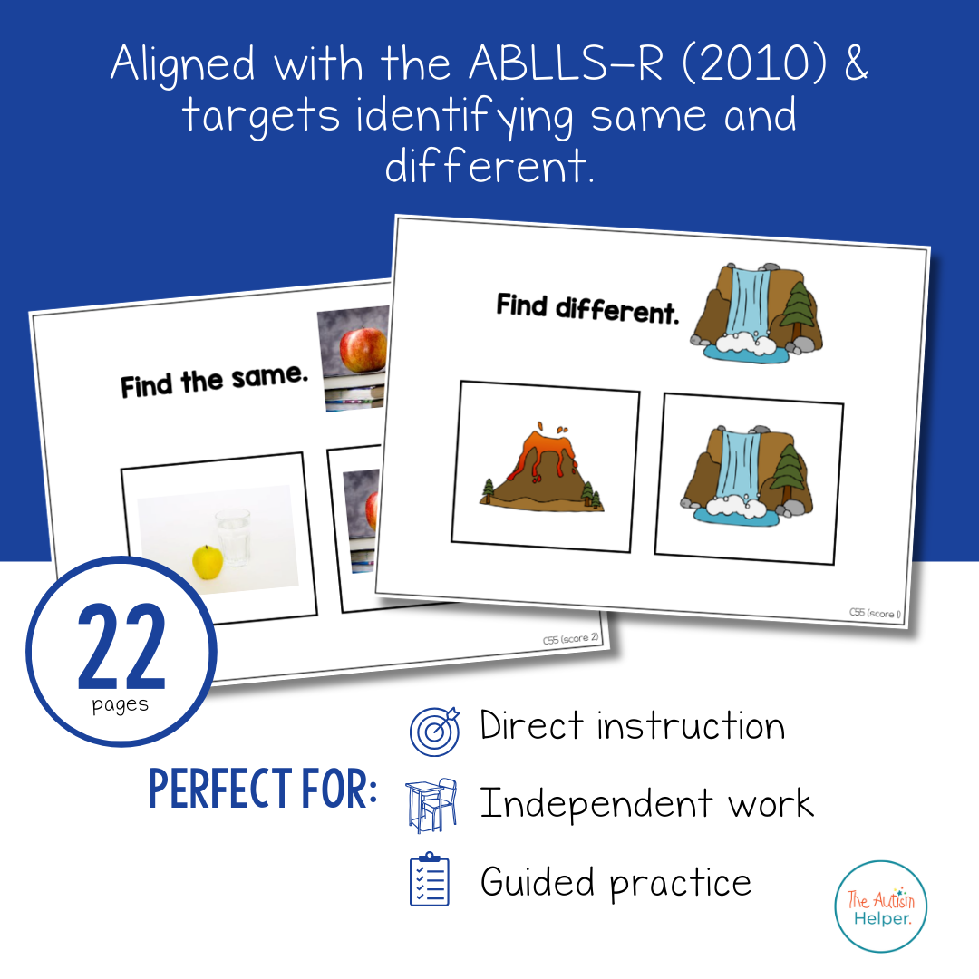 Same & Different Task Cards [ABLLS-R Aligned C55] – The Autism Helper