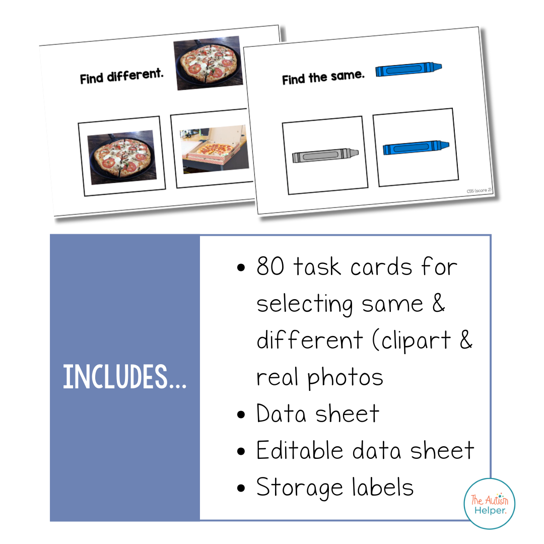 Same & Different Task Cards [ABLLS-R Aligned C55] – The Autism Helper