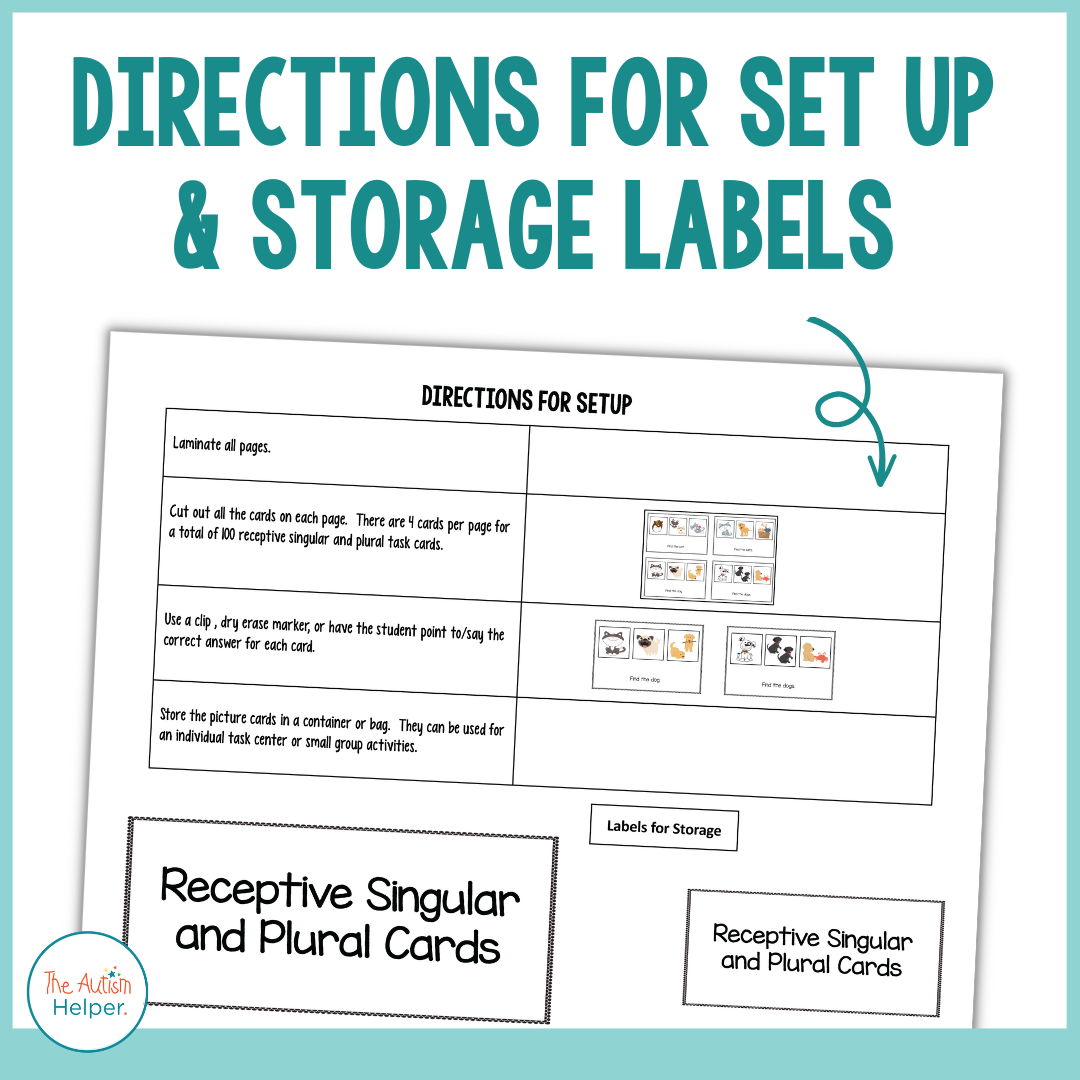 Receptive Singular and Plural Task Cards – The Autism Helper