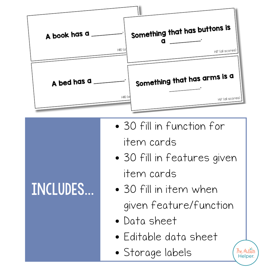Fill In Feature, Function, and Class Task Cards [ABLLS-R Aligned to H ...