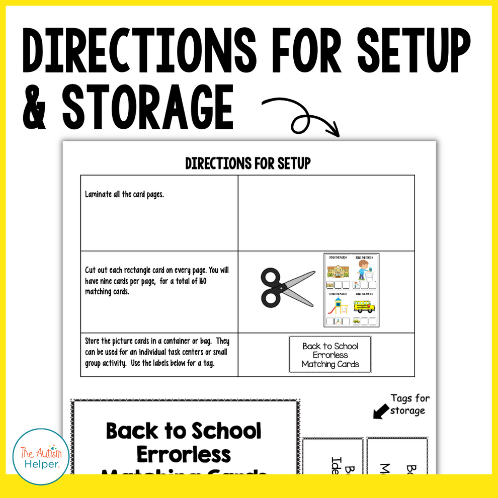 Back to School Errorless & Identical Matching Task Cards – The Autism ...