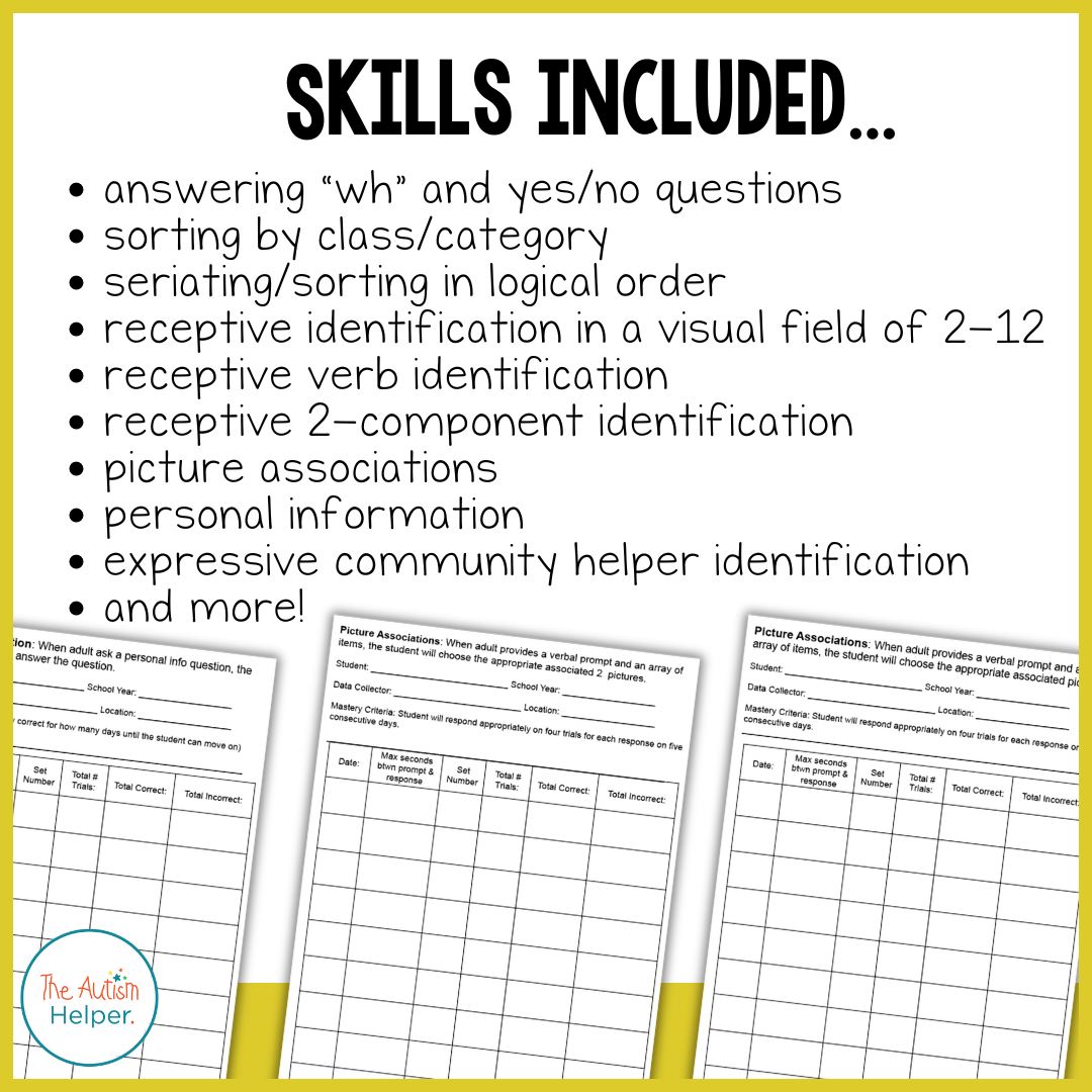 Editable Discrete Trial Data & Goal Sheets Set 3 – The Autism Helper