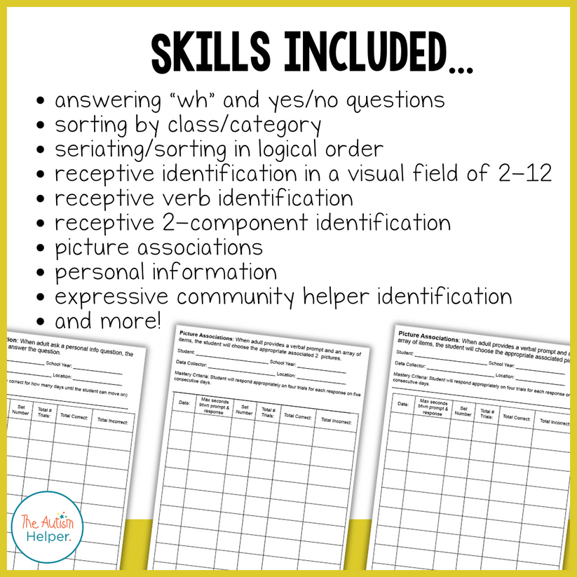 Editable Discrete Trial Data & Goal Sheets Set 3 – The Autism Helper