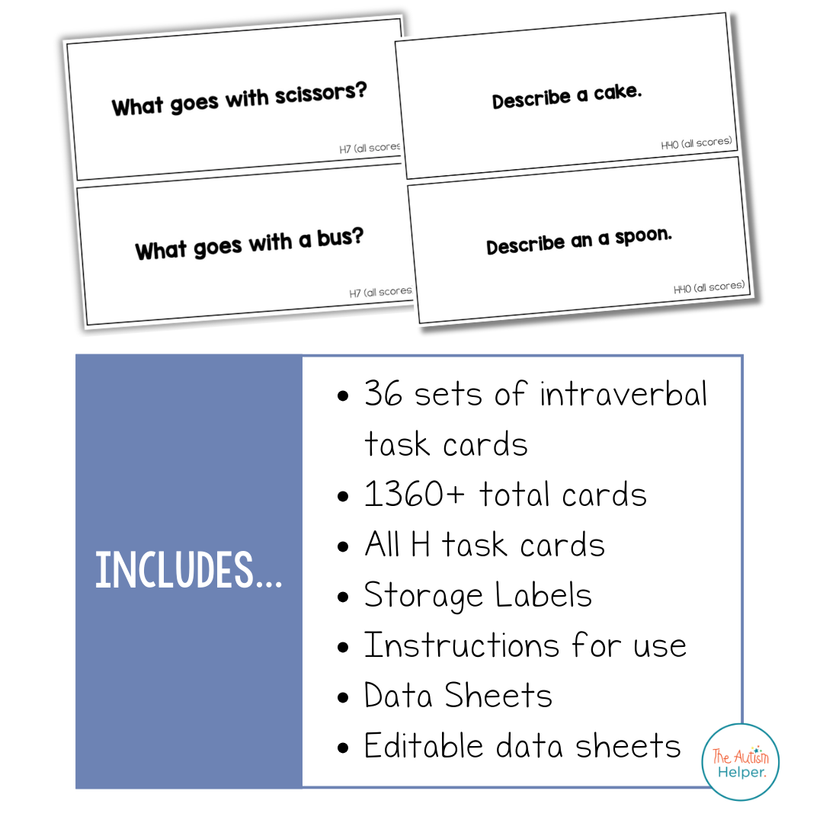 Intraverbals Task Card BUNDLE [ABLLS-R Aligned ALL H TASKS] – The ...