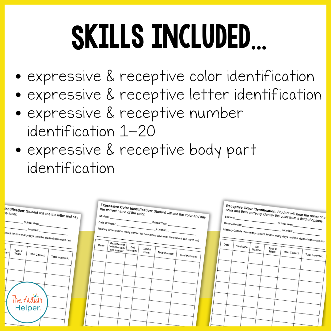Editable Discrete Trial Data & Goal Sheets Set 1 – The Autism Helper