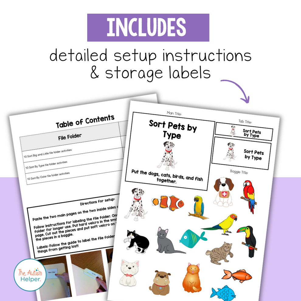 Color, Size, and Type Sorting File Folder Activity Mega Pack – The ...