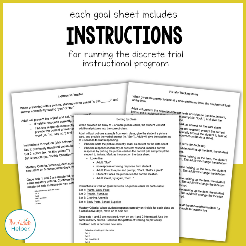 Editable Discrete Trial Data & Goal Sheets Set 3 – The Autism Helper