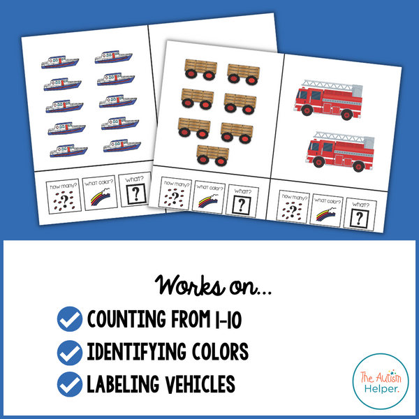 How Many? What Color? What? Adapted Book {Vehicles} – The Autism Helper