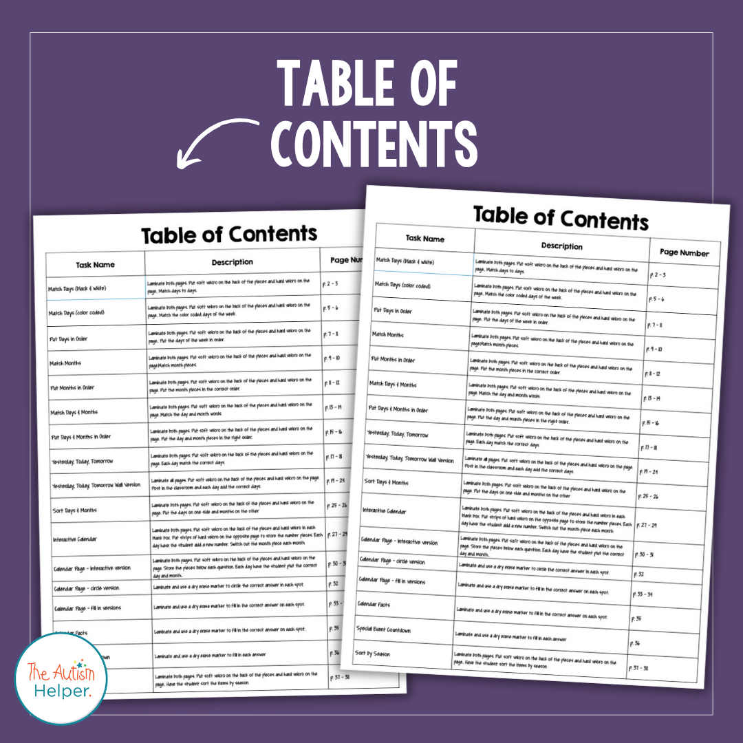 Differentiated Adapted Calendar Activities – The Autism Helper