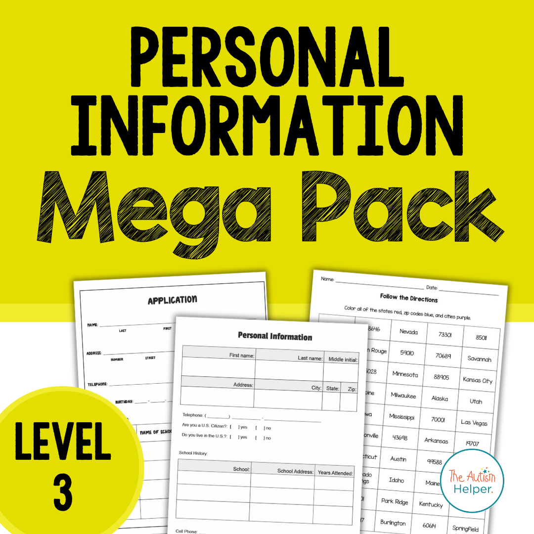 Personal Information Mega Pack {Level 3} – The Autism Helper