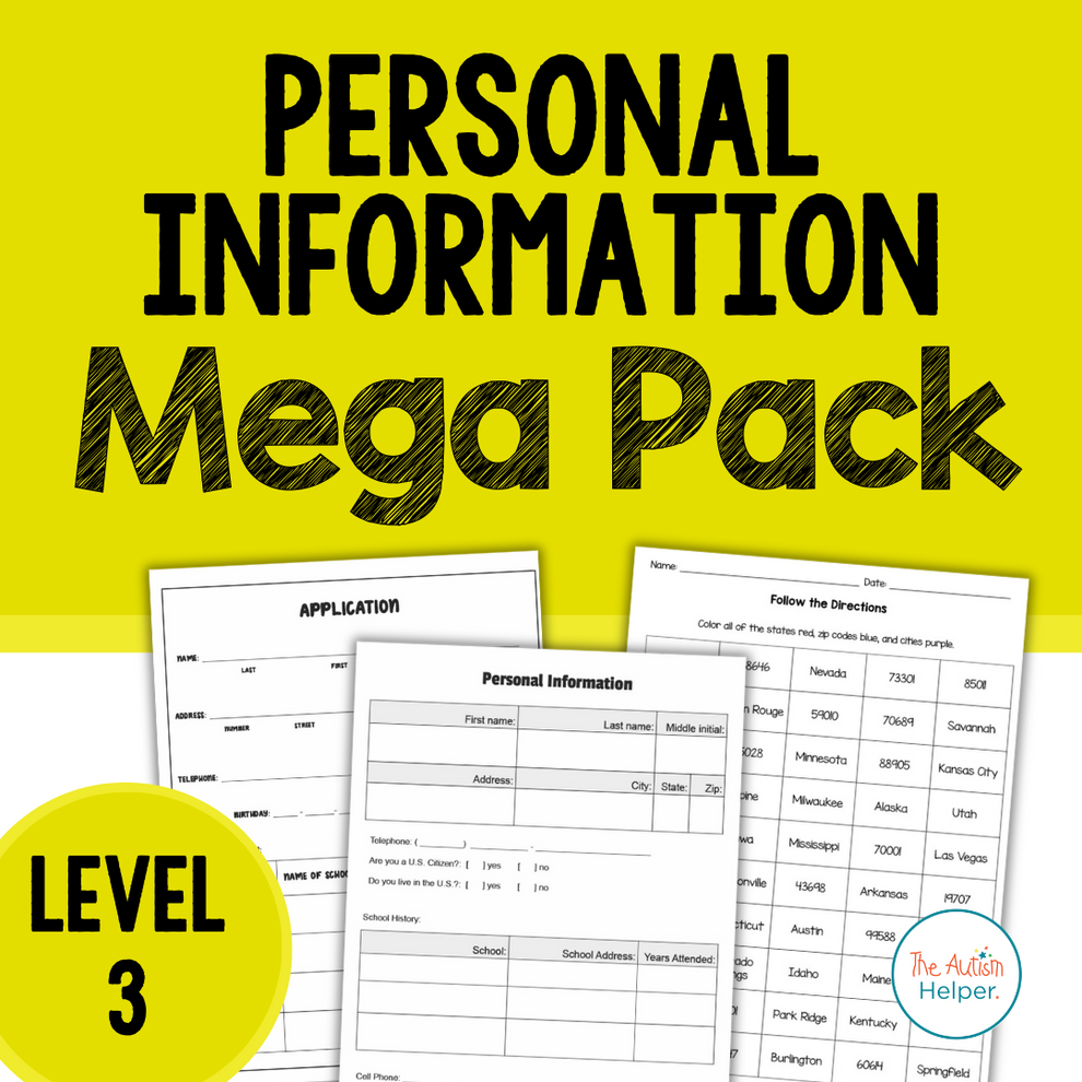 Personal Information Mega Pack {Level 3} – The Autism Helper