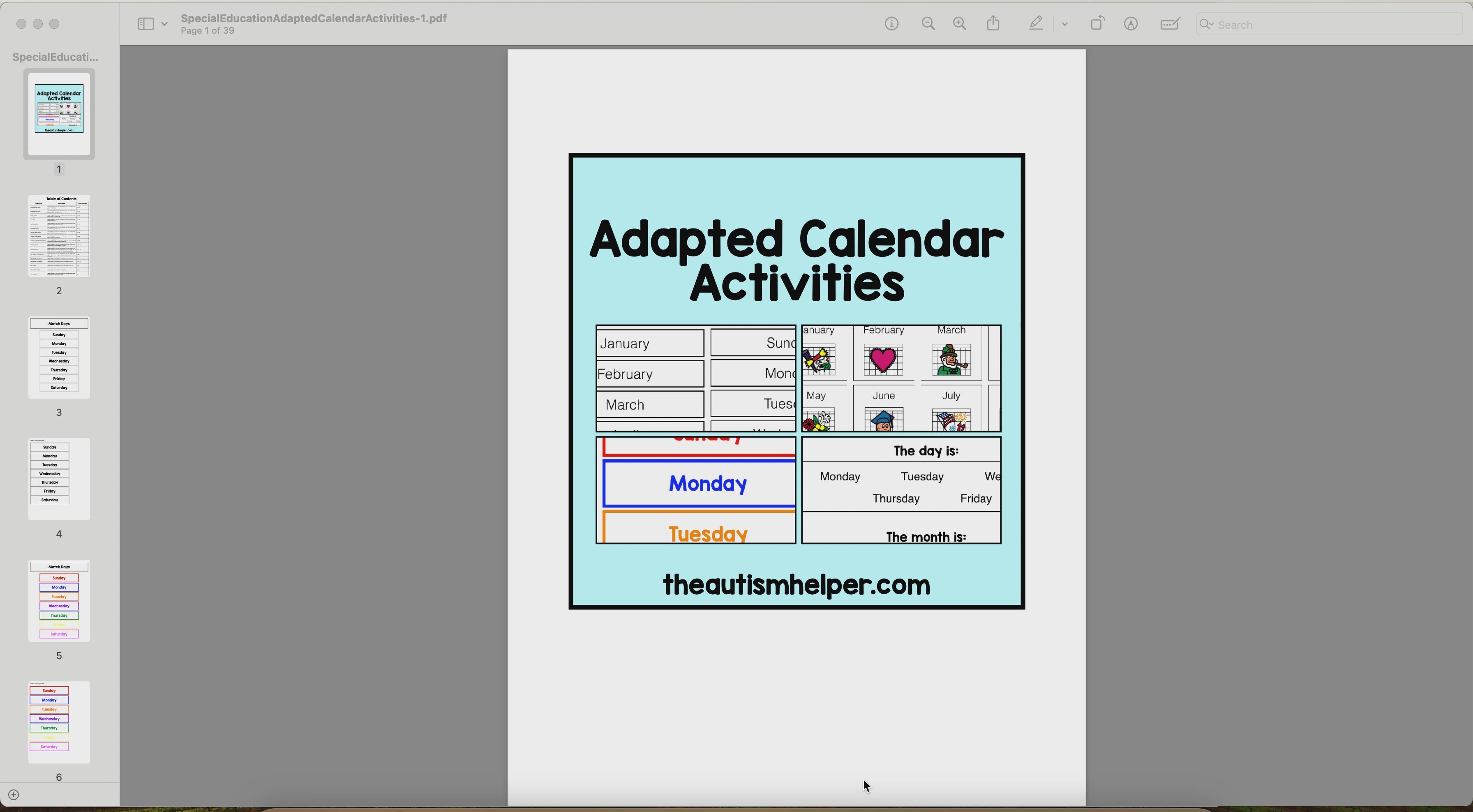 Differentiated Adapted Calendar Activities – The Autism Helper