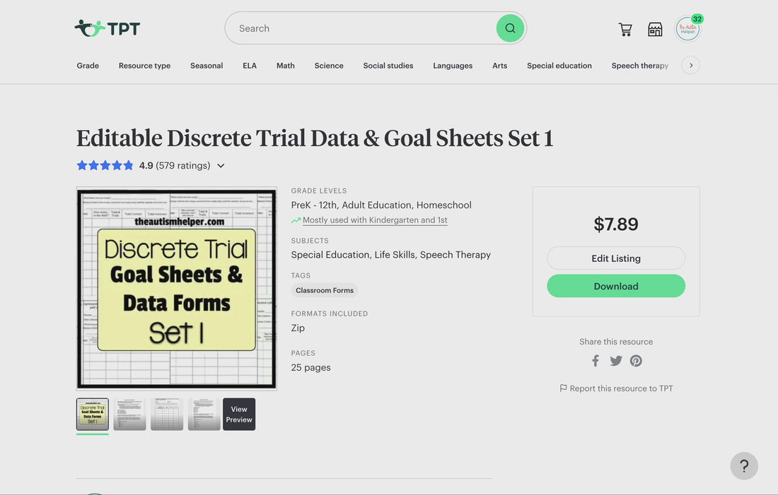 Editable Discrete Trial Data & Goal Sheets Set 1 – The Autism Helper