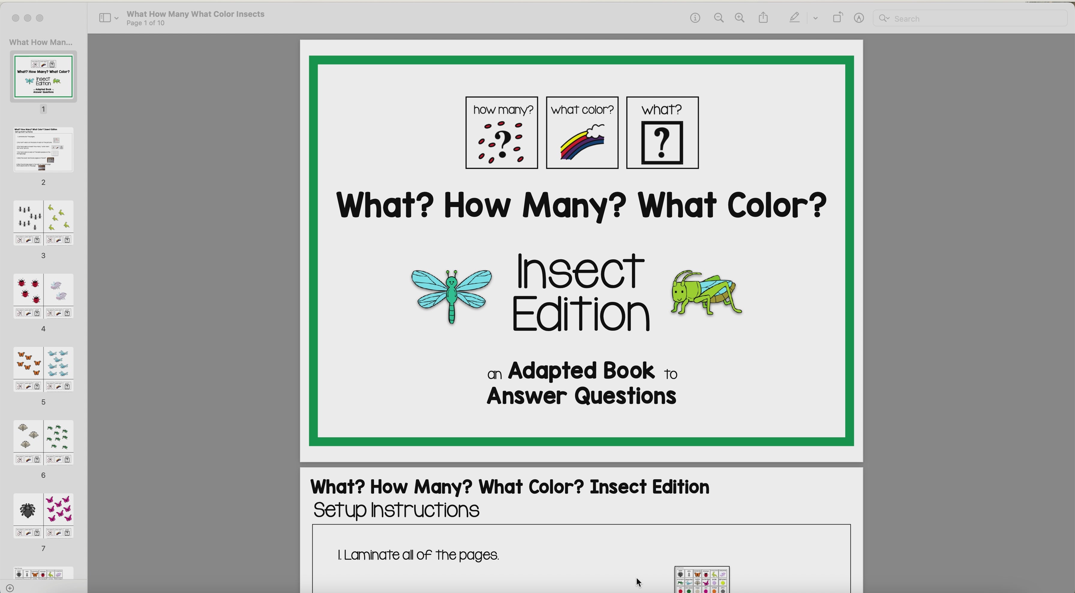 Count, Color, & Name Wh-Question Adapted Book - Insects – The Autism Helper