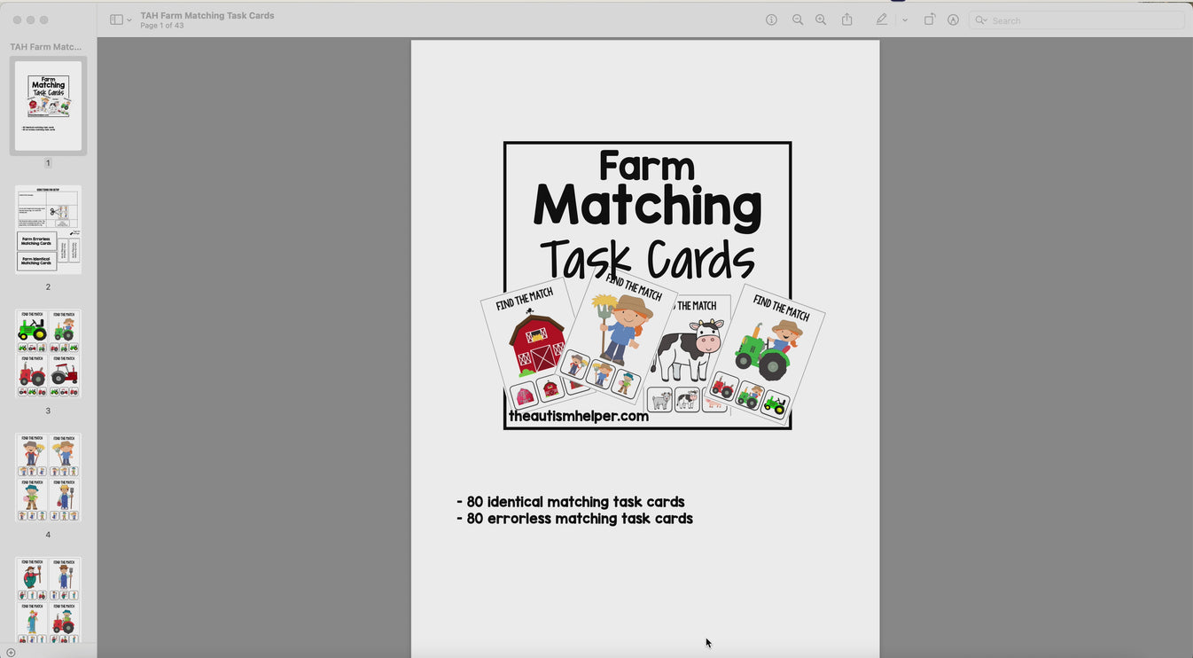 Farm Themed Errorless & Identical Matching Task Cards – The Autism Helper