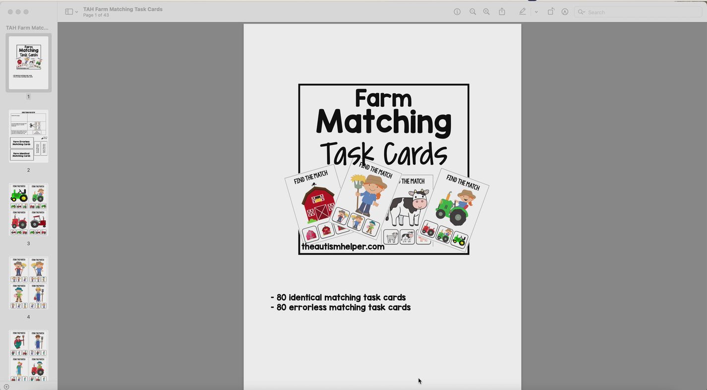 Farm Themed Errorless & Identical Matching Task Cards – The Autism Helper