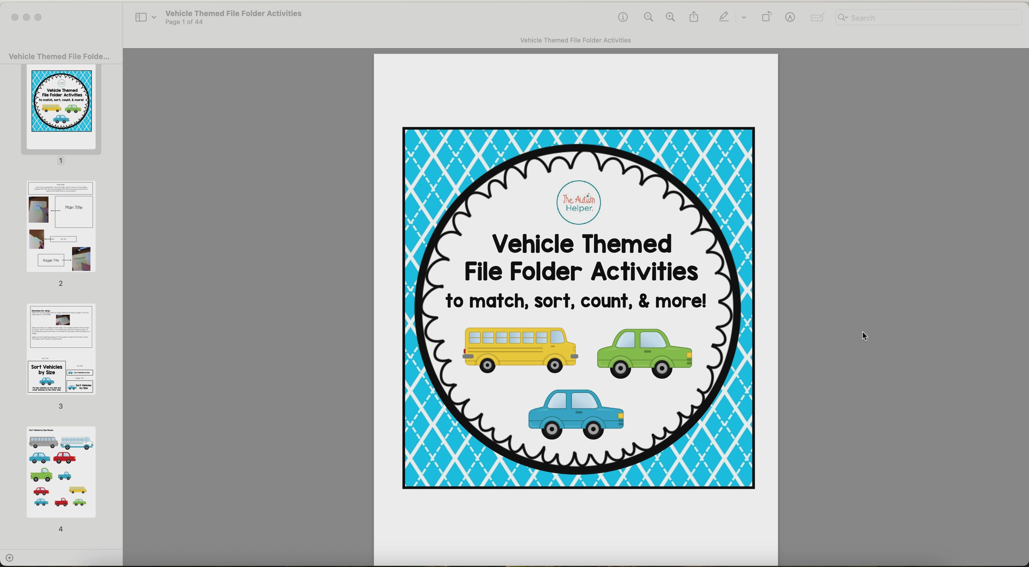 Vehicle Themed File Folder Activities – The Autism Helper