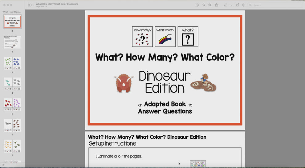 Count, Color, & Name Wh-Question Adapted Book - Dinosaurs – The Autism ...