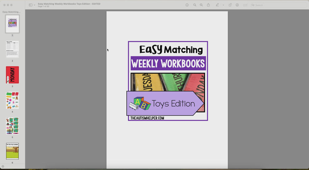 Easy Matching Weekly Workbooks - Toys Edition – The Autism Helper
