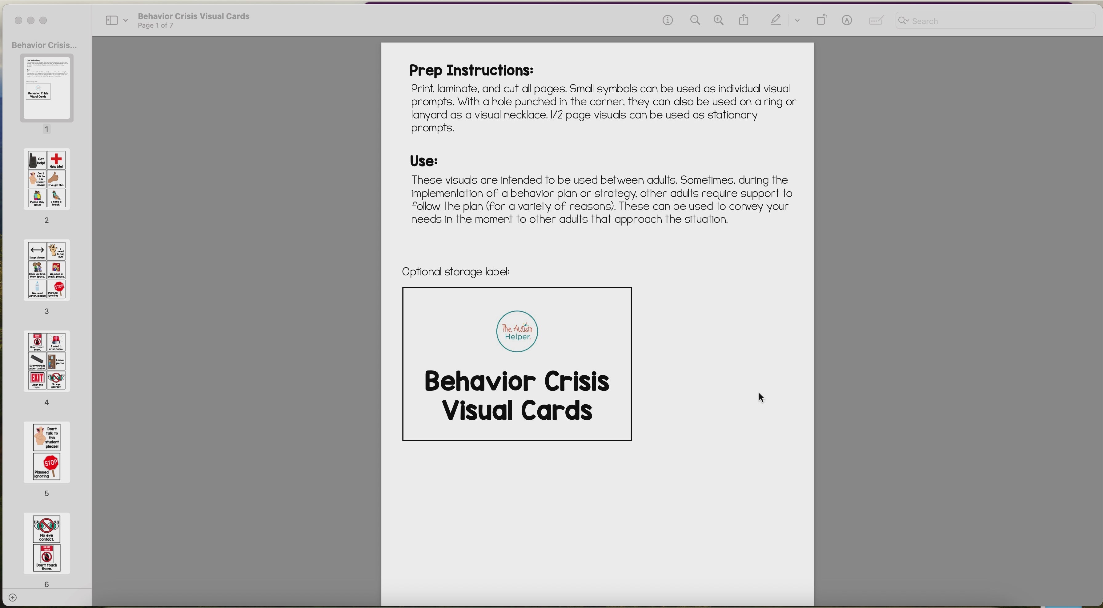 Behavior Crisis Visual Cards – The Autism Helper