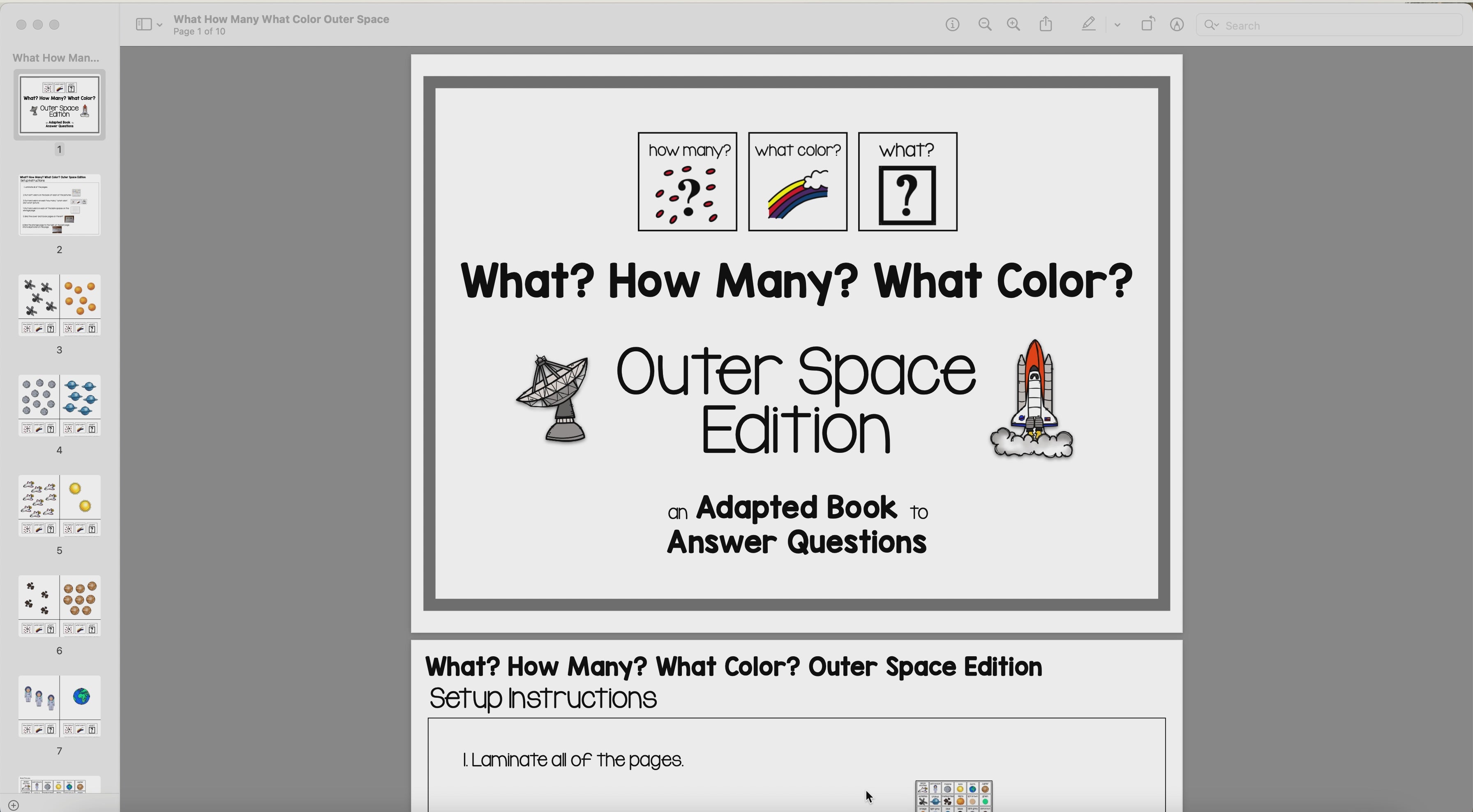 Count, Color, & Name Wh-Question Adapted Book - Outer Space – The ...