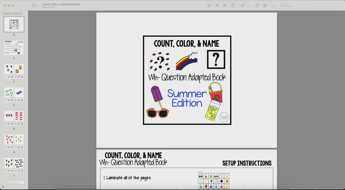 Count, Color, & Name Wh-Question Adapted Book - Summer – The Autism Helper