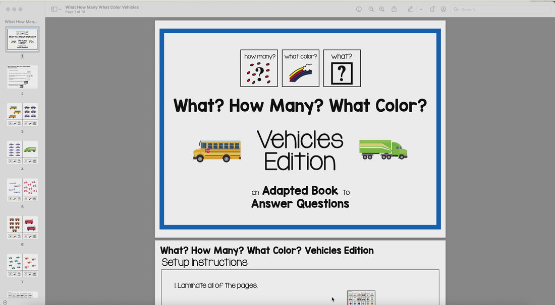 Count, Color, & Name Wh-Question Adapted Book - Vehicles – The Autism ...