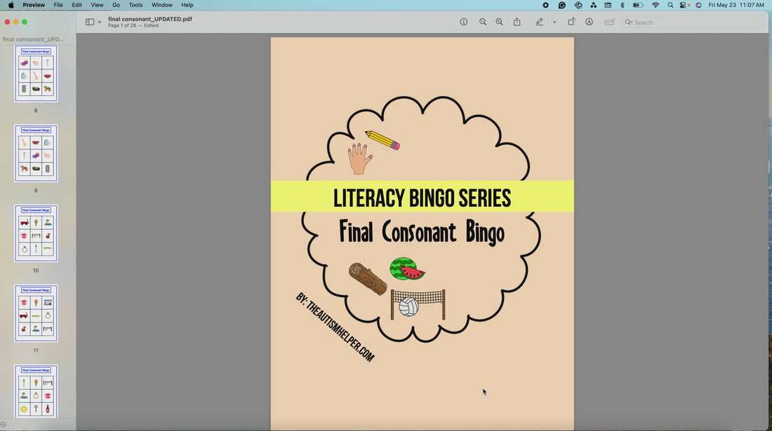 Final Consonant Bingo – The Autism Helper