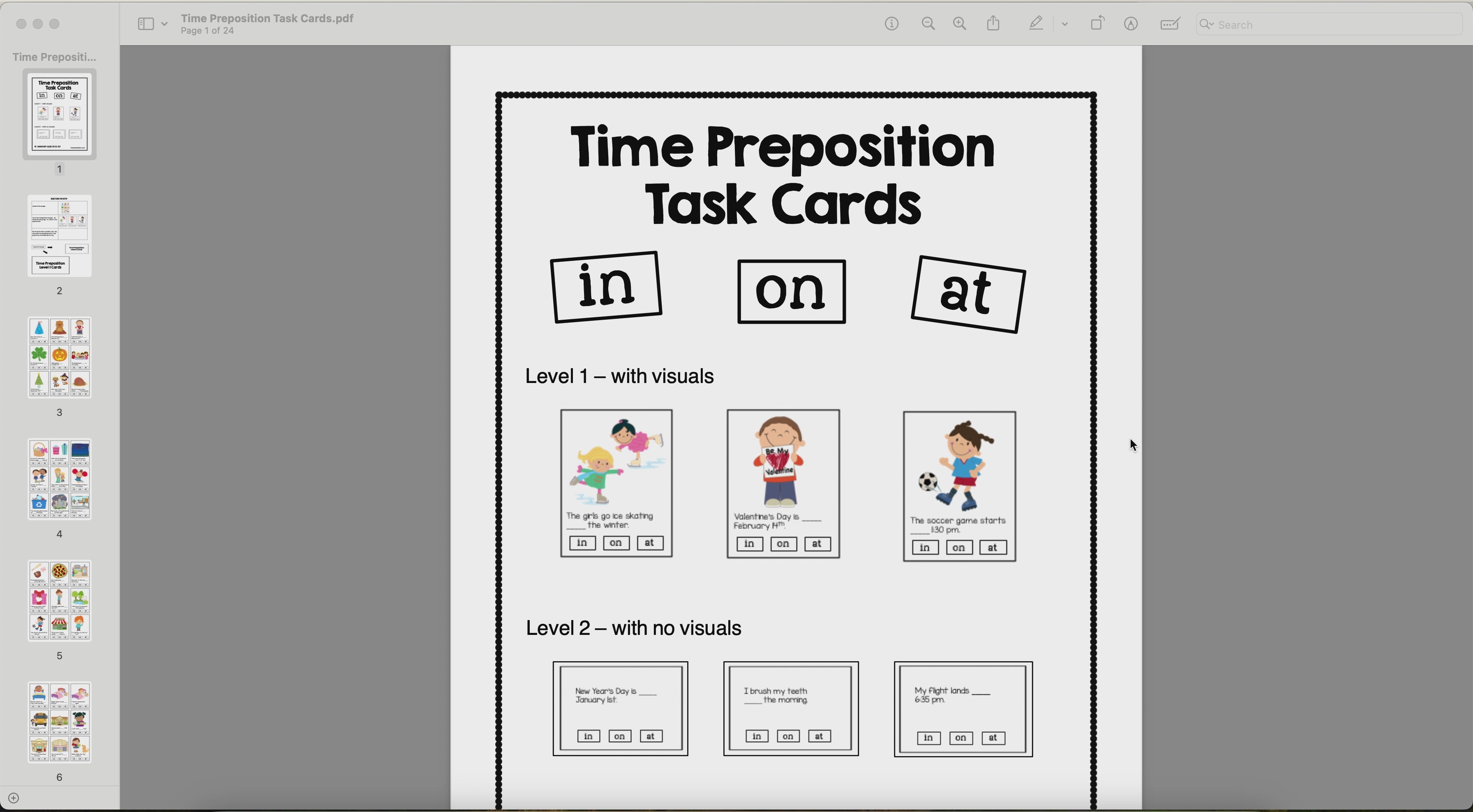 Time Preposition Task Cards – The Autism Helper
