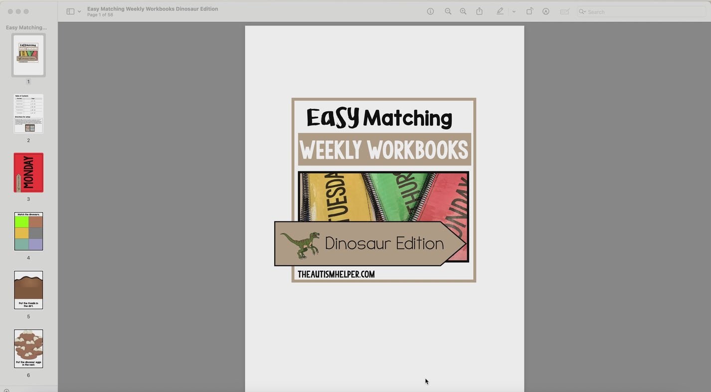 Easy Matching Weekly Workbooks - Dinosaurs – The Autism Helper