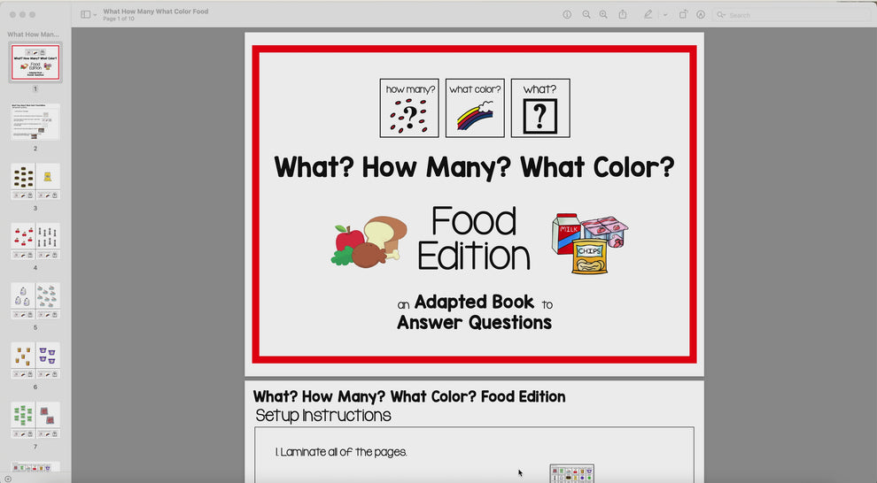 Count, Color, & Name Wh-Question Adapted Book - Food – The Autism Helper