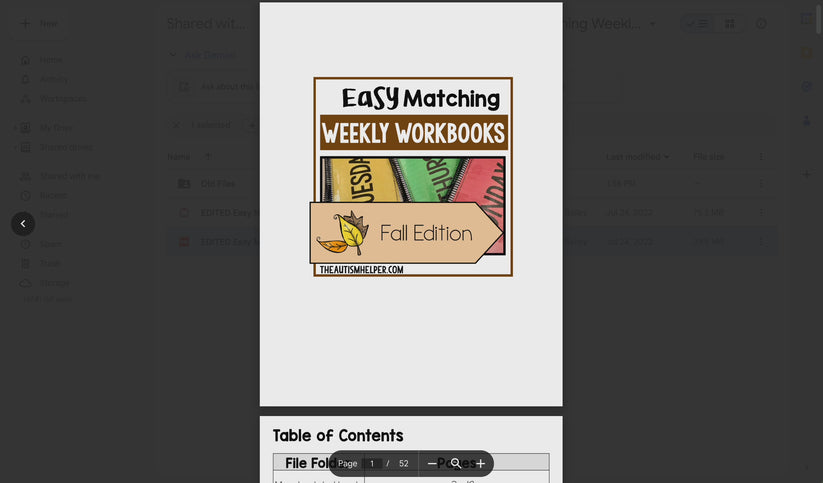 Easy Matching Weekly Workbooks – The Autism Helper